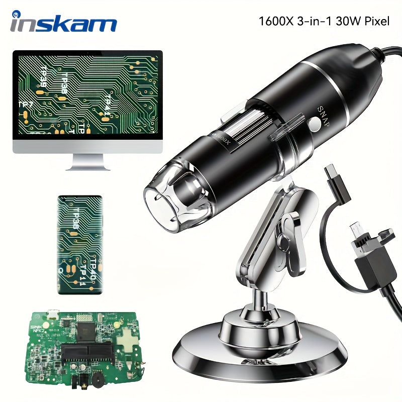inskam 1600X 2MP/0.3MP Portable 3-in-1 Digital Microscope Camera ...