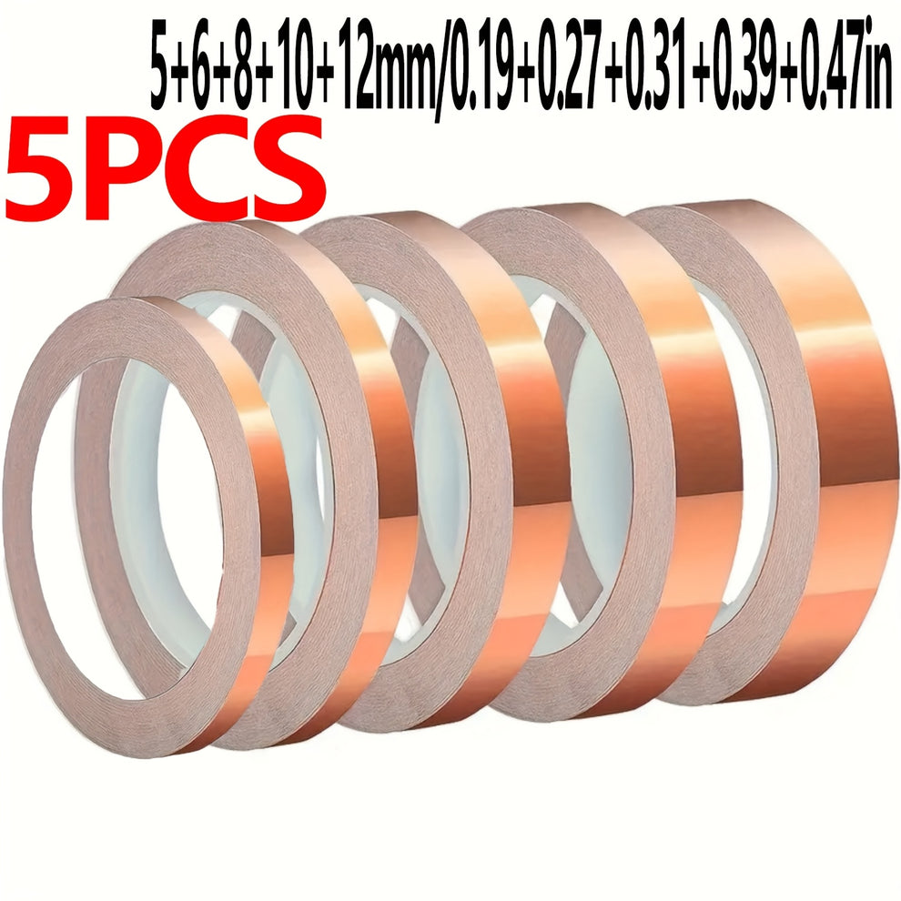 5pcs Copper Foil Tape Rolls - Heavy-Duty Single-Sided Conductive ...
