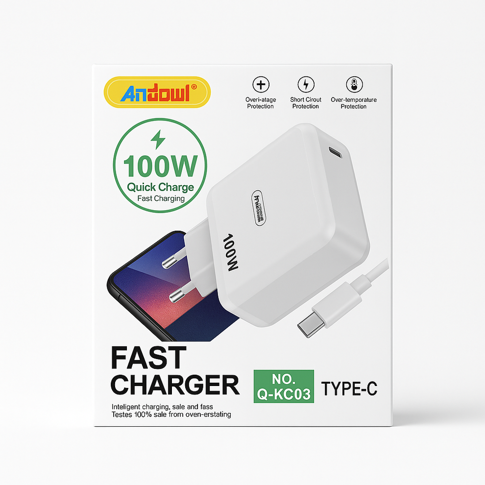 Andowl 100W Fast and High Speed Type C Mobile Phone/Laptop Charger ...