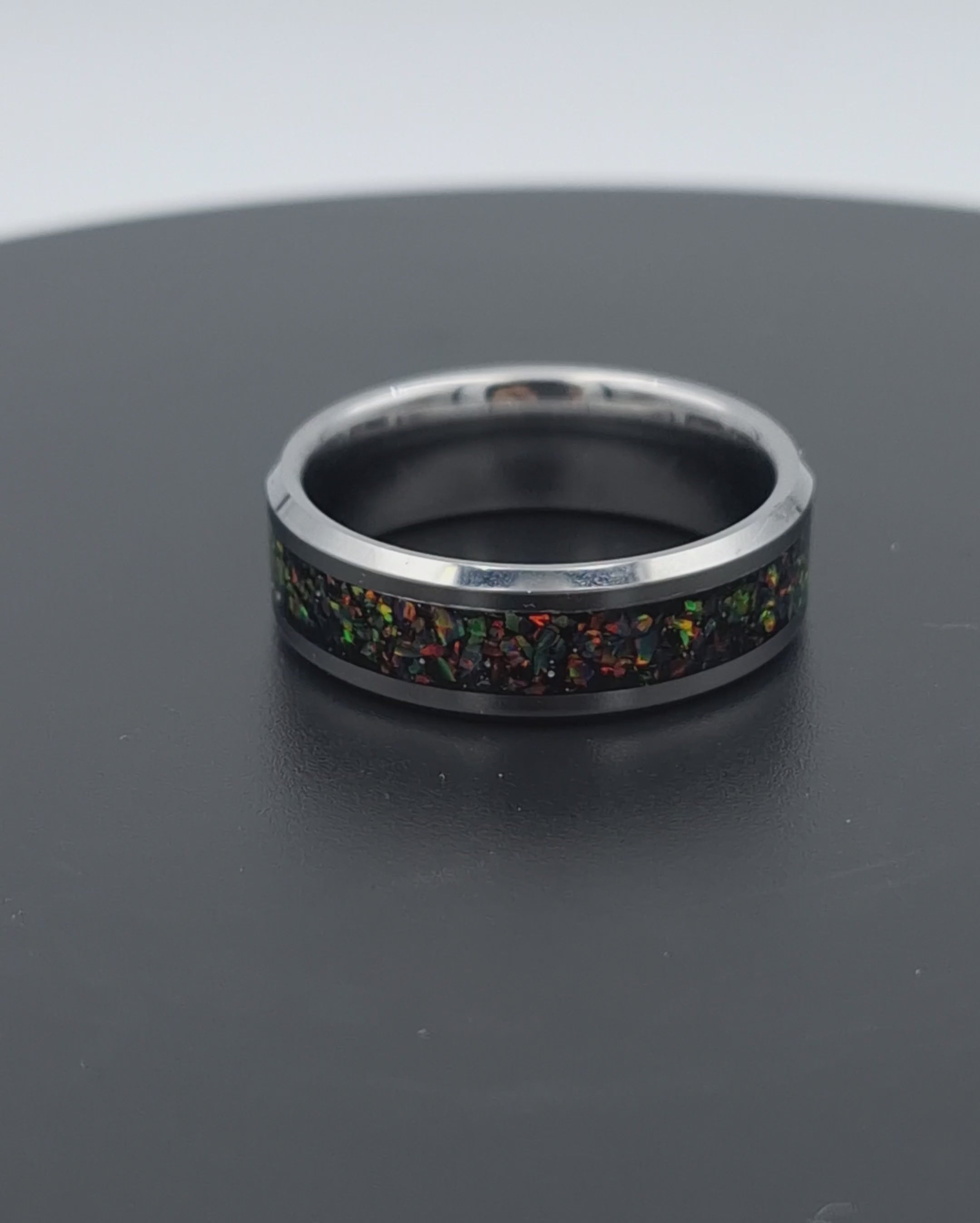 Tungsten Metal 8mm Ring With Crushed Opals - Size 13 – Little Tokyo SA