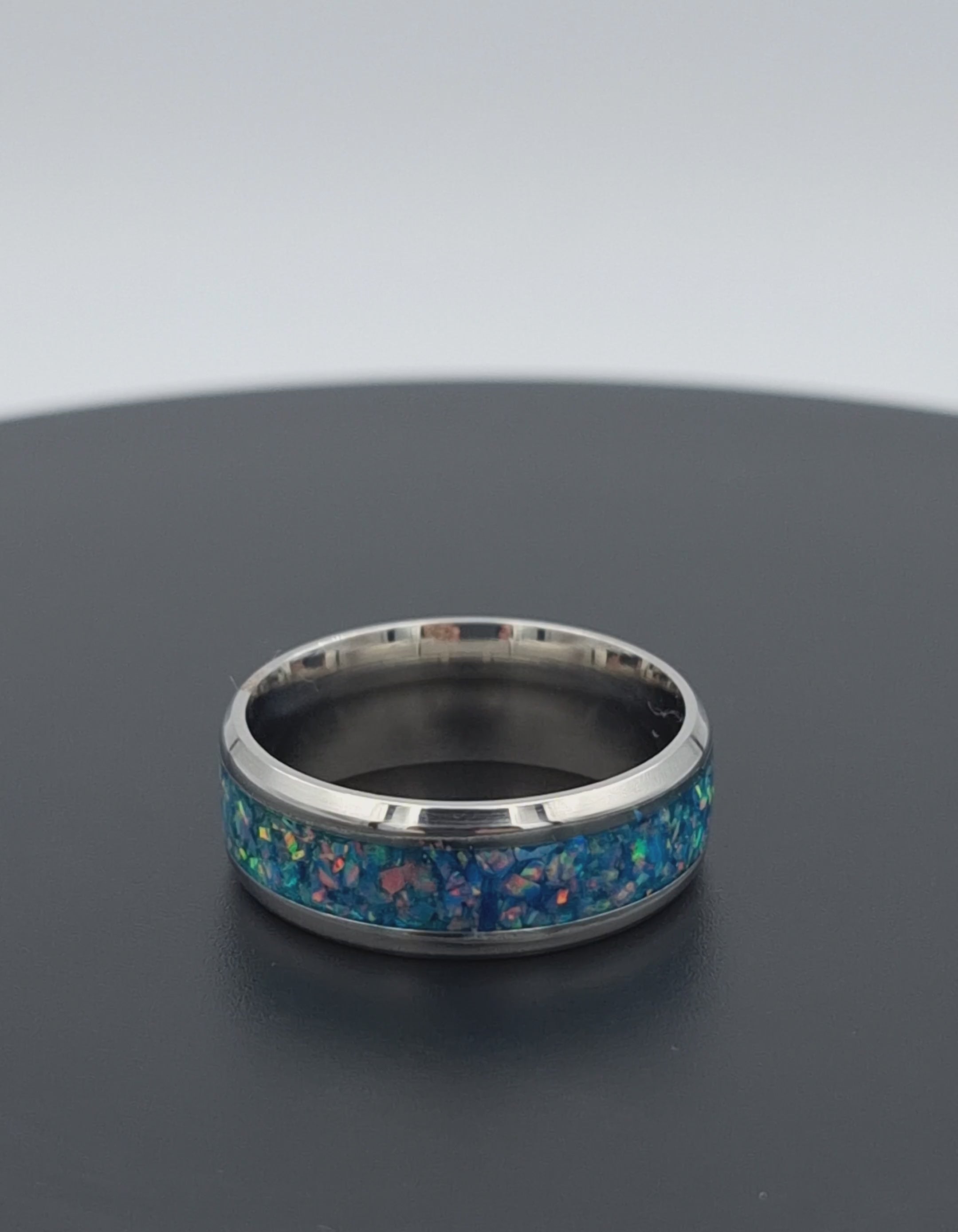 Custom Handmade Stainless Steel 8mm Ring With Crushed Opals - Size 10 ...