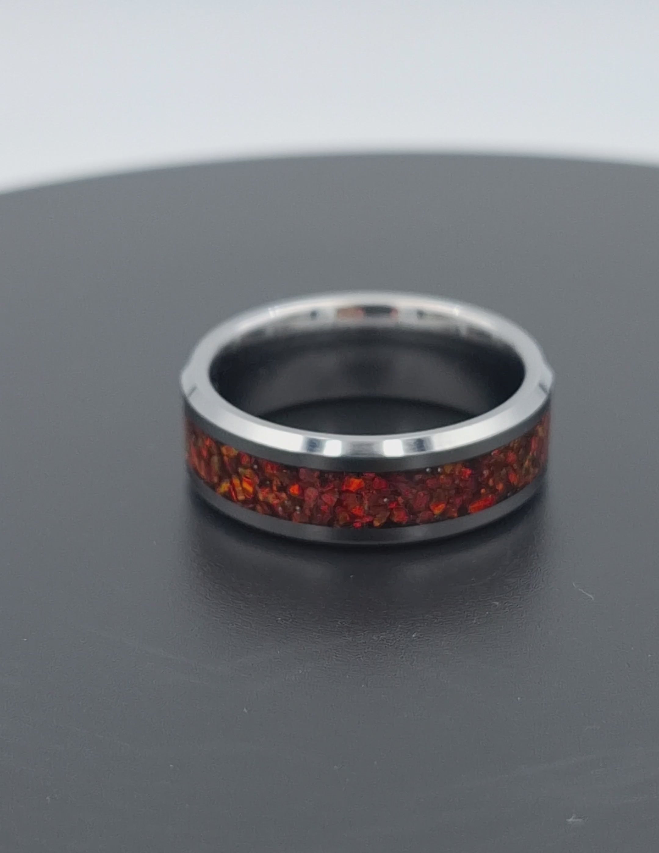 Tungsten Metal 8mm Ring With Crushed Opals - Size 11 – Little Tokyo SA