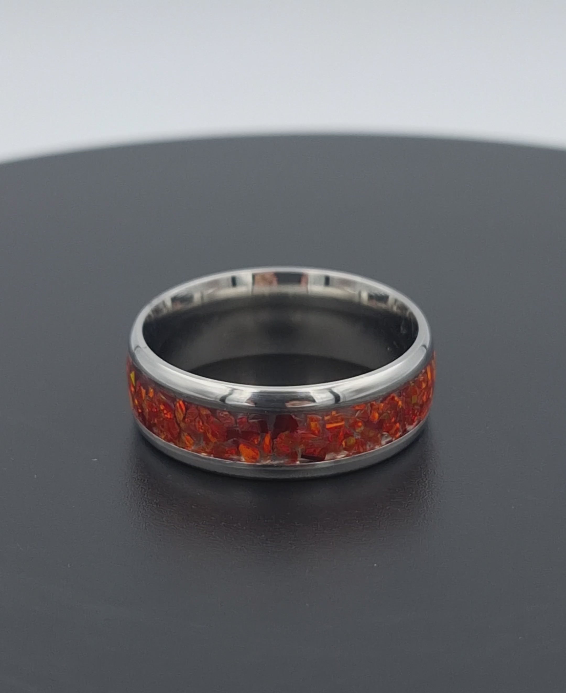 Custom Handmade Stainless Steel 8mm Ring With Crushed Opals - Size 12 ...