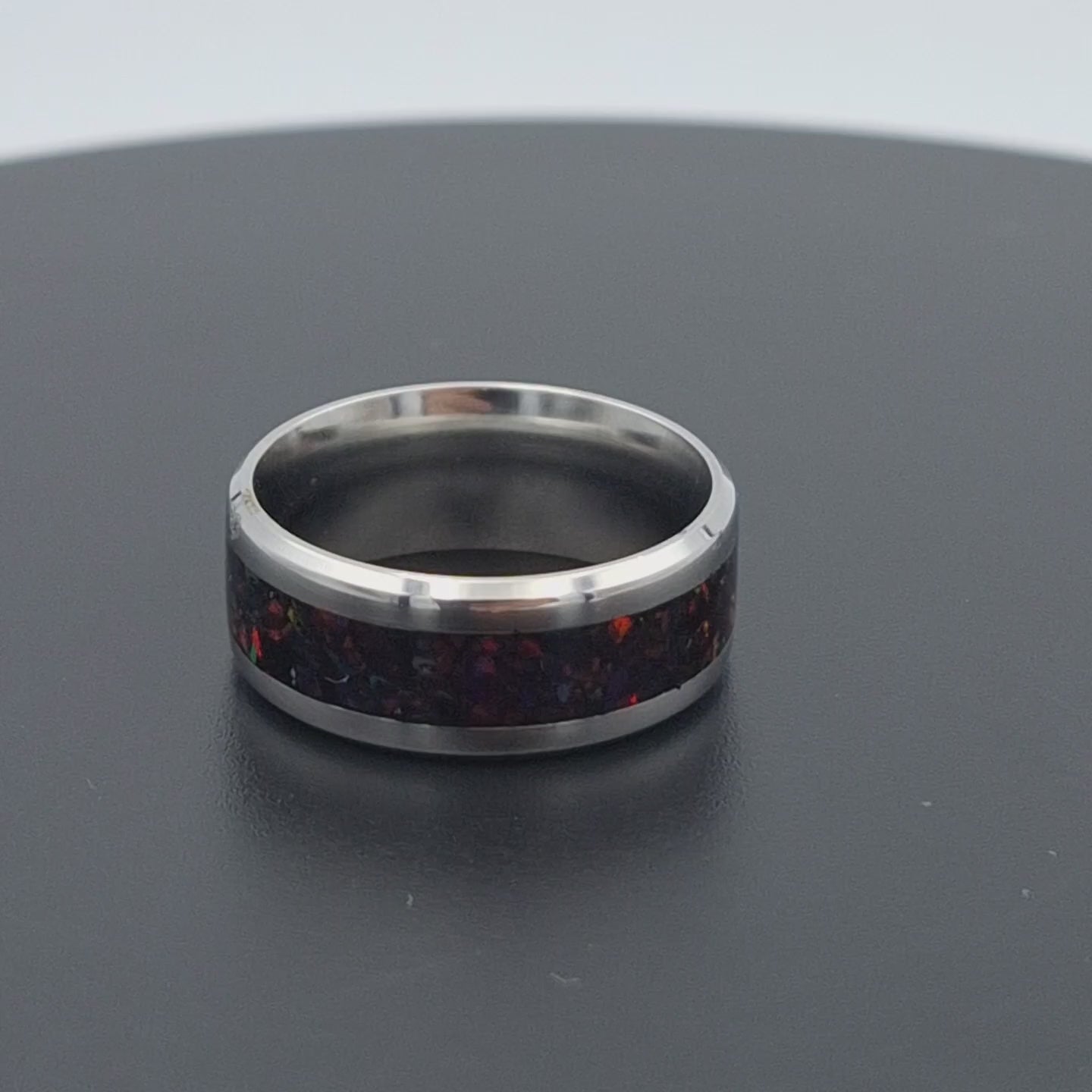 Custom Handmade Stainless Steel 8mm Ring With Crushed Opals - Size 8 ...