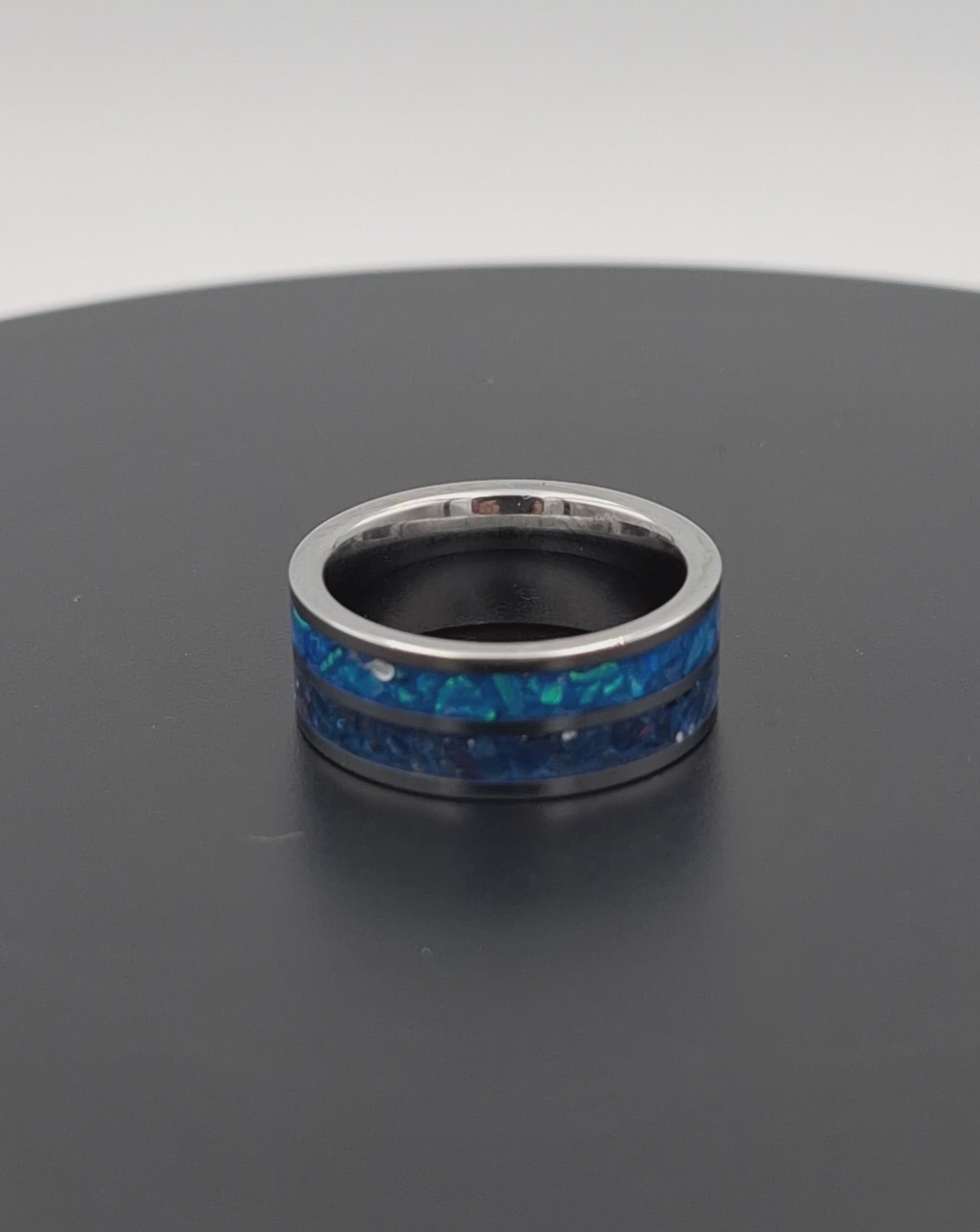 Custom Handmade 2 Core Stainless Steel 8mm Ring With Crushed Opals - S ...