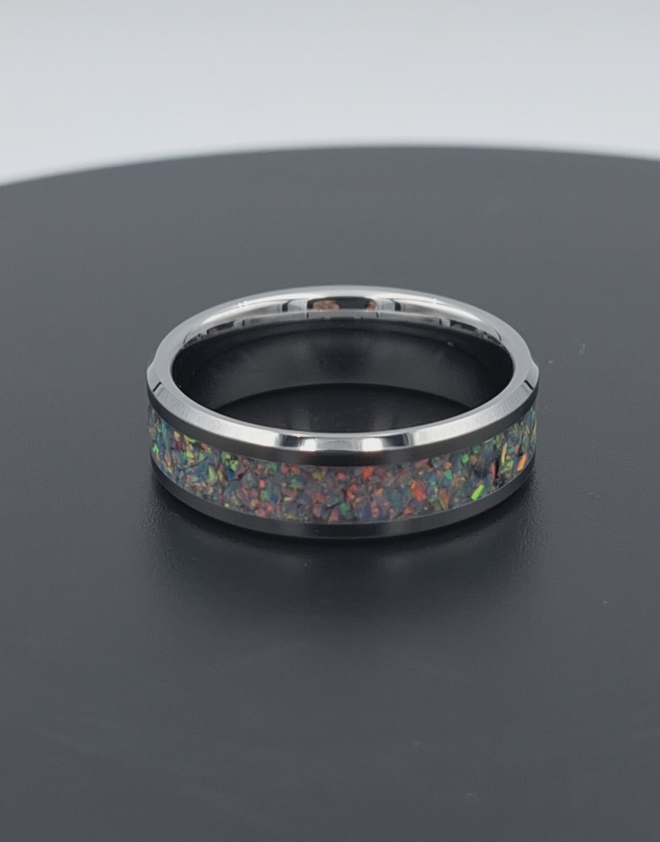 Custom Handmade Stainless Steel 8mm Ring With Crushed Opals - Size 14 ...